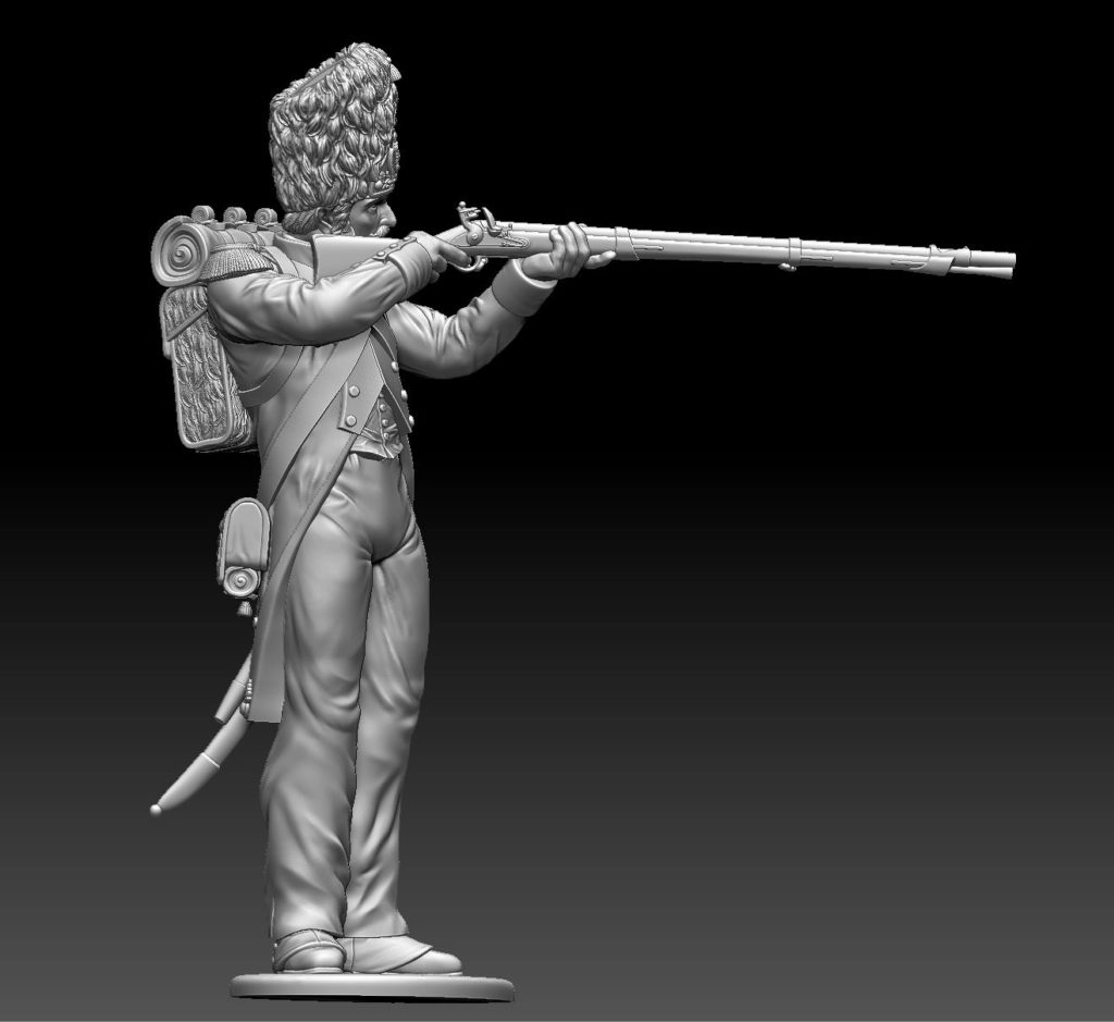 French Grenadier soldier Waterloo 1815 aiming with bayonet