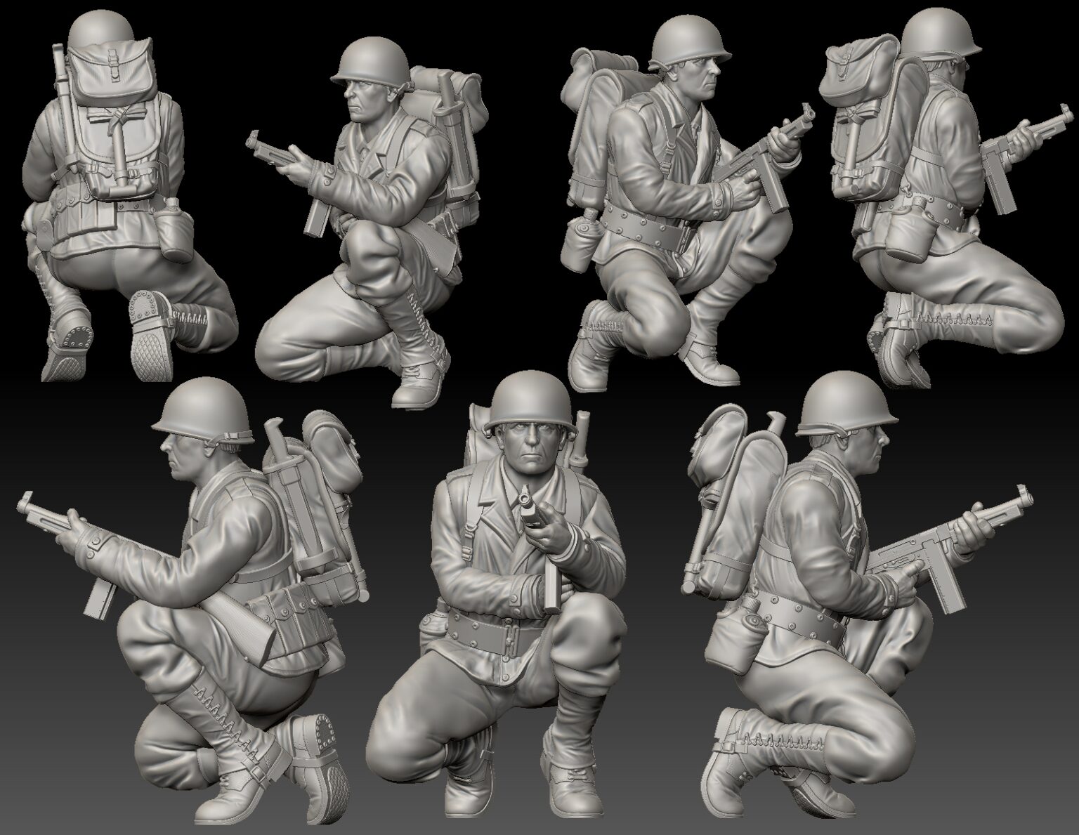 American WW2 GI soldier crouching with Thompson gun – Speira Miniatures