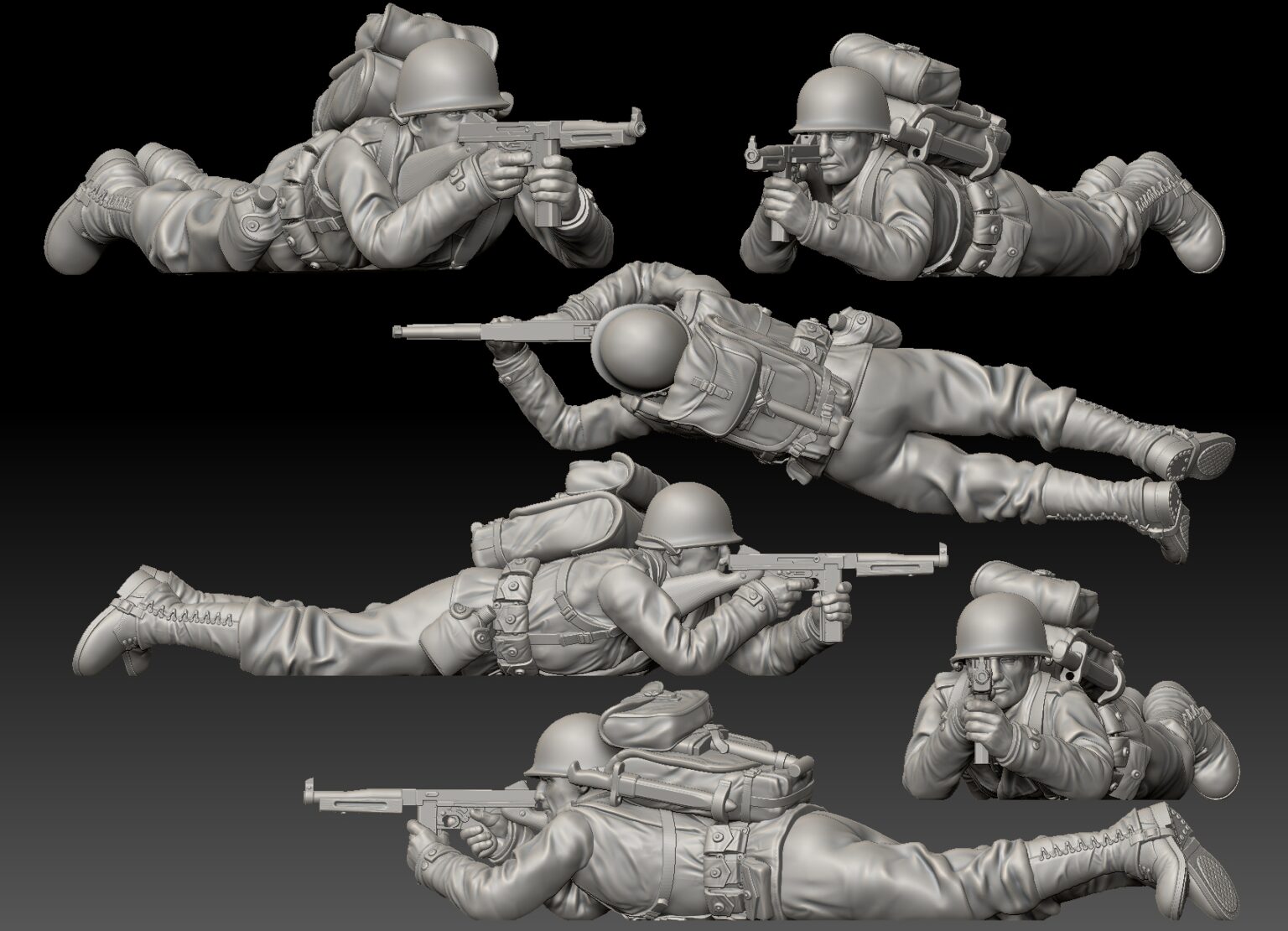 American WW2 GI soldier lying down, shooting Thompson Gun – Speira ...